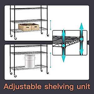 Commercial Wire Shelving Unit Metal Shelf Casters Adjustable Layer Rack Strong Steel for Restaurant Garage Pantry Kitchen Garage (48×18×72, Black)