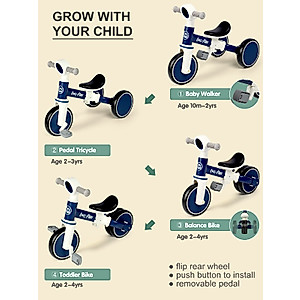 LOL-FUN Baby Balance Bike Toy for 1 2 Year Old Boys Girls Gift Toddler Tricycle 1-3 Year Old with Removable Pedal, 4 in 1 Trike for Ages 1-3 Present