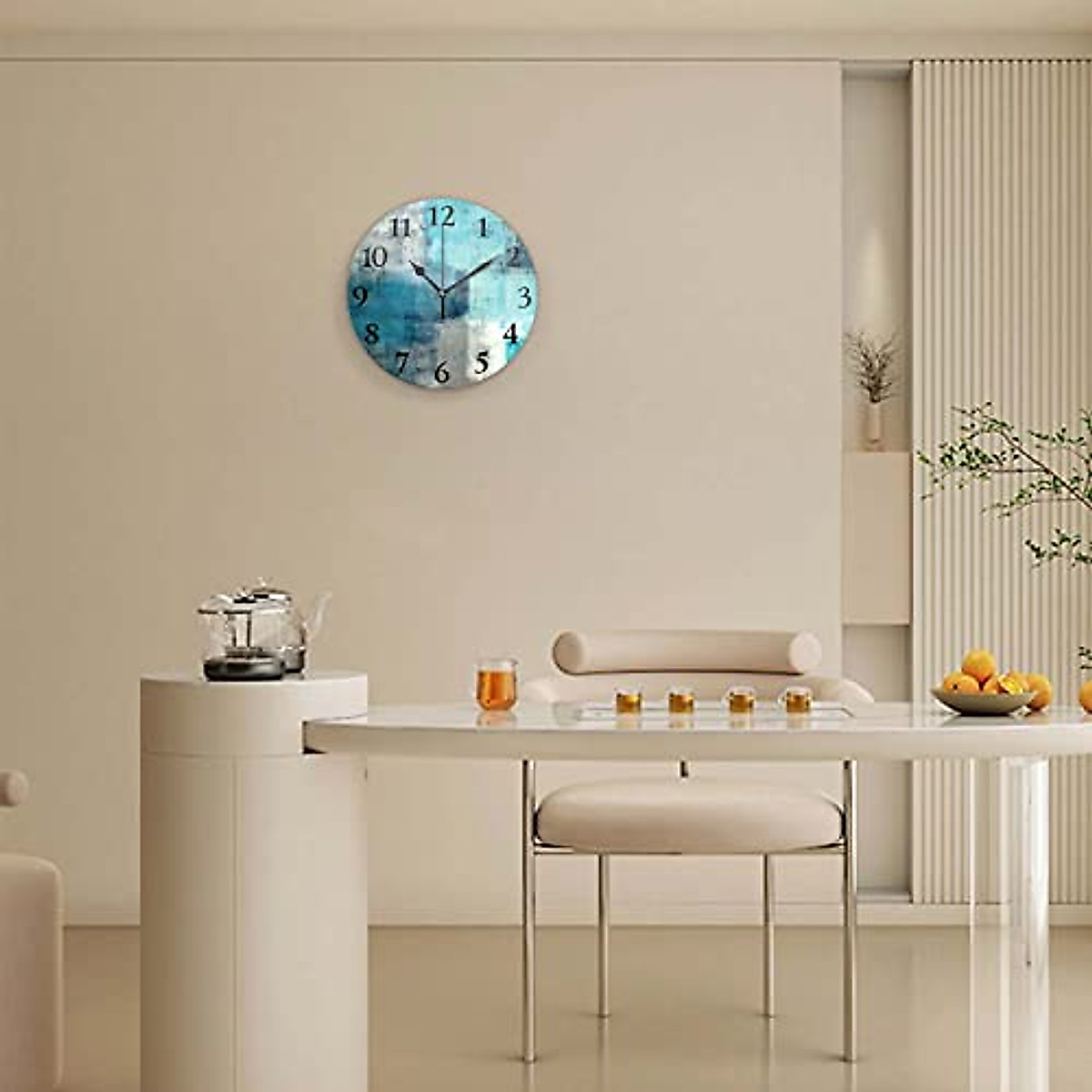 ACOZUHSE Abstract Art Wall Clock, Turquoise Grey Modern Wall Clocks of Silent Non-Ticking Decorative, Battery Operated 9.8"x9.8" Round Wall Clock for Kitchen Living Room Bedroom Office Wall Decor