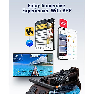 TOPIOM Water Rowing Machine with TM-3 Performance Monitor, 400 lbs Max Load, Oak Wood Rower Machine