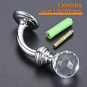 Mgoodoo 5pcs Crystal Hooks, 2.87x1.46inch Round Crystal Wall Coat Hat Hanger Holder Wall Mounted Curtain Holdbacks Tassel Towel Hanger(Sliver)