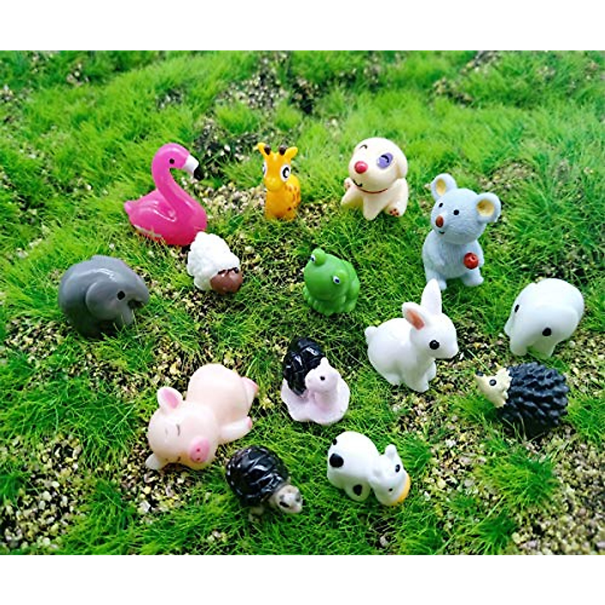 Kbraveo 45Pcs Mini Animals Miniature Ornament Kits Set for DIY,Fairy Gardens Dollhouse Décor,Elephants,Rabbits,Hedgehogs,hens,Bunnies,Cubs,Chicks,Bees,Cows,Frogs,Snails,Turtles,Puppies,Pigs,Sheep