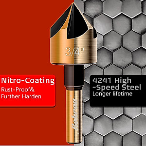 Countersink Drill Bit Set 5PCS 4241 HSS 82 Degree 5 Flute 1/4 Inch Round Shank Mill Cutter Bit Sizes 1/4 3/8 1/2 5/8 3/4 Drill Bits