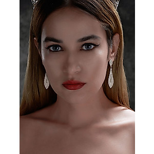 SWEETV Women's Crystal Teardrop Chandelier Dangle Earrings, Rhinestone Long Drop, Silver Bridal Earrings for Wedding Prom