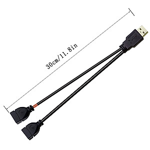 30 cm USB Splitter Cable 2.0 1 Male to 2 Female Jack Y Splitter Hub Adapter Cable YOUCHENG for Tablets Computers and Mobile Phones Etc Only one Port for Data (2-Pack)