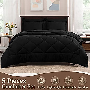 Basic Beyond Twin Bed in a Bag Comforter Set with Sheets - 5 Pieces Twin Comforter Set Black Bedding Sets with Comforter, Flat Sheet, Fitted Sheet, Pillowcase & Sham