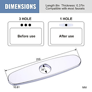 WOWOW Faucet Plate,Kitchen Sink Cover Stainless Steel Plate for 1 or 3 Hole Bathroom or Kitchen Sink Faucet Mixer Tap 10 Inch Escutcheon Hole Covers Chrome