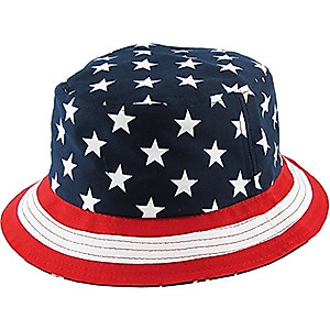 KBM-021 NAV Flag Patriotic Stars and Stripes Floral Galaxy Leaf Aztec Tropical Print Bucket Hat Summer Boonie Cap