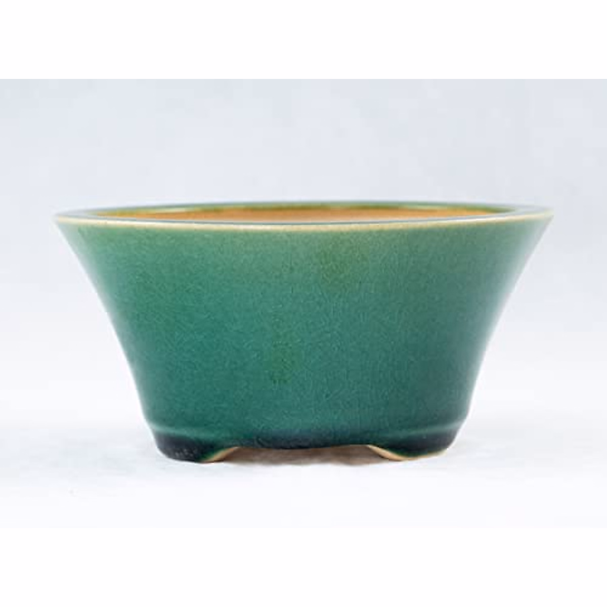 Fine Round Green Glazed Cactus & Succulent Planter, Shohin Bonsai Pot + Mesh - 5.25"x 5.25"x 2.5"