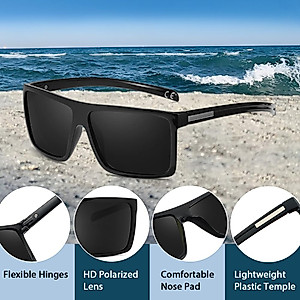 2020 VentiVenti Sunglasses For Men Plastic Lightweight Square Polarized Frame Classic Style Eyewear UV Protection For Driving Shiny Black Frame/Smoke Lens