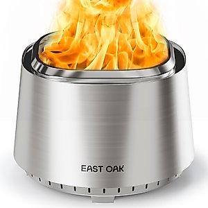 EAST OAK Fire Pit Smokeless 21'' for Outside Patio, 304 Stainless Steel Wood Burning Fireplaces, Portable Outdoor Bonfire Pit with Poker, Stand & Removable Ash Pan for Camping, Chisel Steel