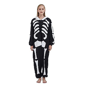 Adult Animal Onesie Pajamas, Men and Women's Skeleton Cosplay Costume Sleepwear, One-Piece Unisex Homewear Medium