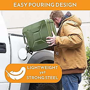 AMZOSS 20L 5 Gallon Metal Gas Can Green with Fuel Can and Spout System, US Standard Cold-Rolled Plate Petrol Diesel Can - Gasoline Bucket (13.78" x 6.5" x 17.91")