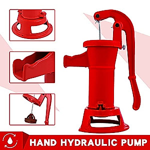 Samger Durable Antique Pitcher Hand Water Pump Cast Iron Red Hand Well Pump 25ft Maximum lift Manual Water Transfer Pump Boost Fountain for Outdoor, Yard, Pond, Garden Decoration Kit