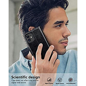 OCASE iPhone 11 Cellular Phone Case, PU Leather Flip Case with Card Holder, Magnetic Closure, TPU Shockproof Interior for 6.1 Inch iPhone 11 (Black)