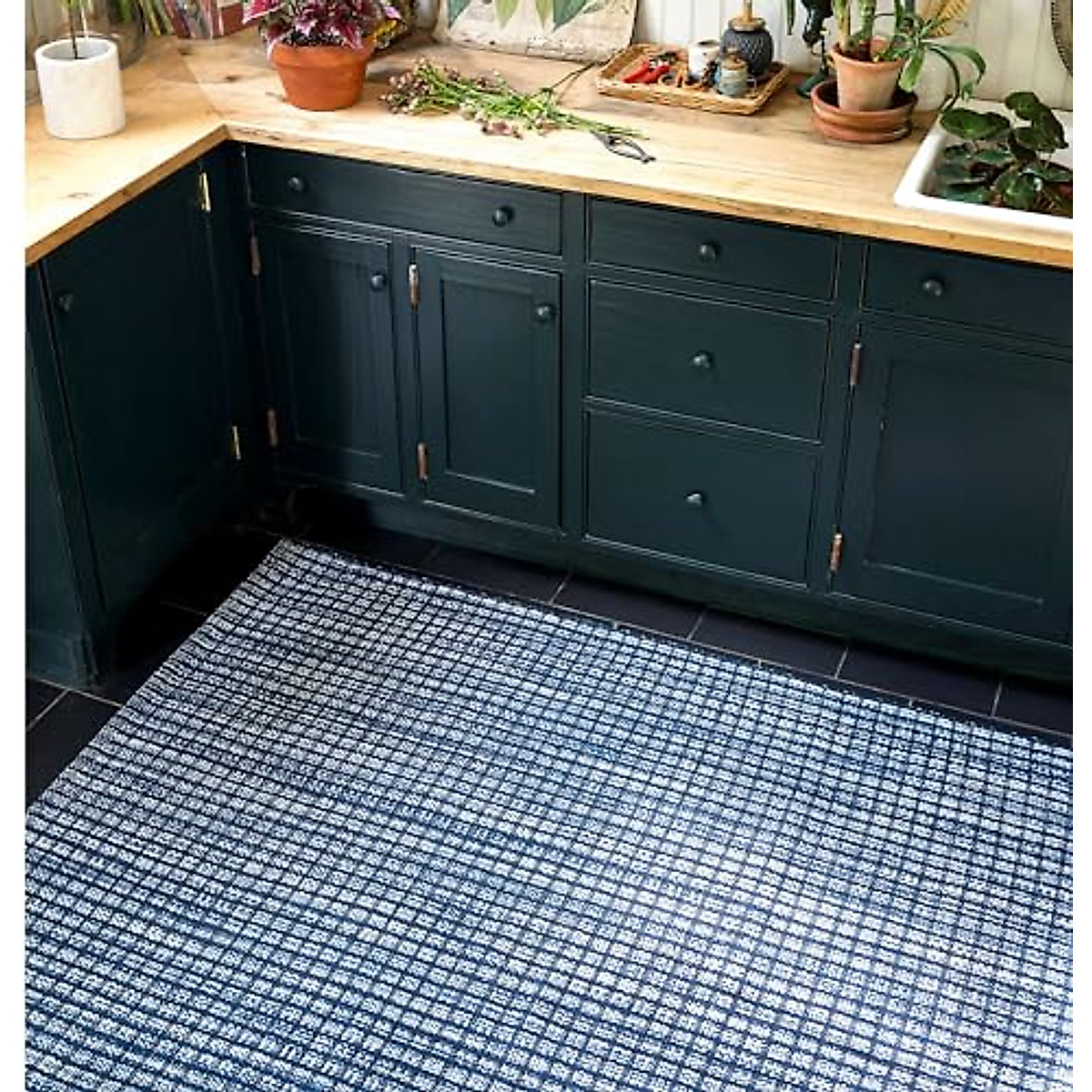 Dash and Albert Coco Indoor/Outdoor Area Rug - 8' x 10' Blue Plaid Handwoven Washable Accent Rug - Durable, Fade Resistant, High Traffic Friendly
