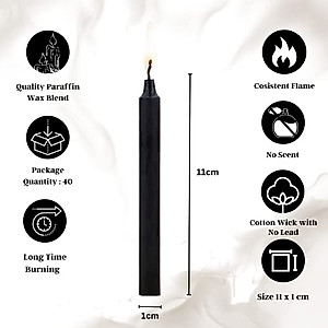 ladyrobyn Set of 40 Spell Candles Chime Candles/Stick Candle/Spell Candle Set of 40 | Spell Candle | Unscented (Black)