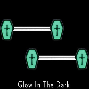 Body Candy 14G Womens Nipplerings Piercing 316L Steel 2Pc Glow in the Dark Purple Coffins Nipple Ring Set 9/16"