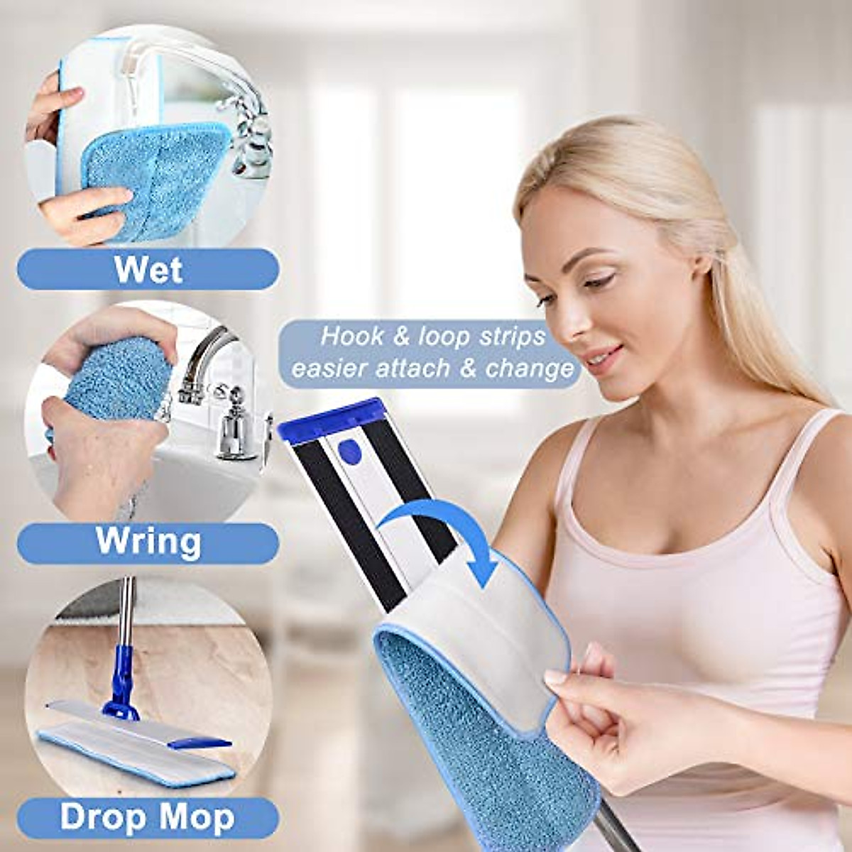 18" Professional Microfiber Mop Floor Cleaning System, Flat Mop with Stainless Steel Handle, 4 Reusable Washable Mop Pads, Wet and Dust Mopping for Hardwood, Vinyl, Laminate, Tile Cleaning
