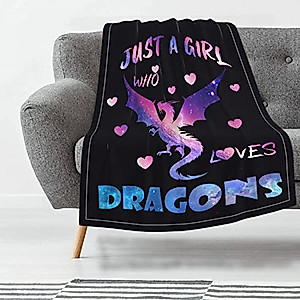 Just A Girl Who Loves Dragons Blanket Flannel Fleece Throw Blanket Microfiber Lightweight Soft Cozy for Couch Sofa Bed All Season Personalized Gift to Girls Women 40"x30" for Pets