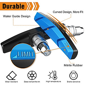 Alritz Bike Brake Pads Set, 6 PCS Road Mountain Bicycle V-Brake Blocks Shoes with Hex Nut and Shims, No Noise No Skid, 70mm, for Front and Back Wheel (Blue)