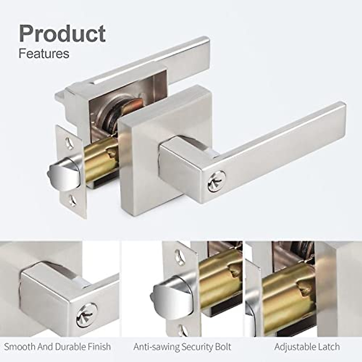 Olove Hardware 6 Pcs Entry Door Handle Lever Door Handle with Lock and Key, Heavy Duty Front Door Handle Set Satin Nickel Finish, Not Keyed Alike, Interior Lever Door Handle for Bedrooms