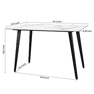 Comfy to go Sintered Stone Dining Table for 4, Rectangle Modern Kitchen Table with Metal Legs for Dining Room Restaurants White - 47.2x27.6x30.2 Inch (Only Table)