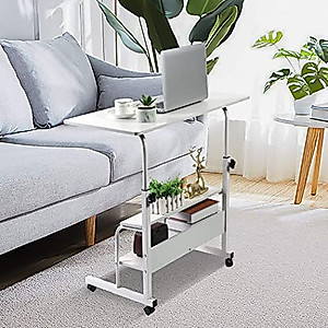 Adjustable Table Student Computer Desk Portable Home Office Furniture Small Spaces Desk Sofa Bedroom Bedside Desk Learn Play Game Desk on Wheels Movable with Storage Desk Size 31.5 * 15.7 Inch,White