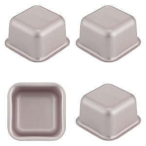 CHEFMADE Mini Brownie Cake Pan Set, 2.4-Inch 4Pcs Non-Stick Square Muffin Pan Blondie Bakeware for Oven and Instant Pot Baking (Champagne Gold)