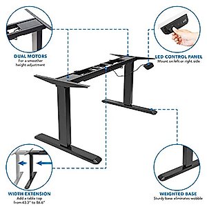 Mount-It! Dual Motor Electric Standing Desk Frame [Heavy Duty 275 lbs Capacity] Ergonomic, Adjustable Height, Sit Stand Base with Programmable Control Panel, Collision Sensor (Black)