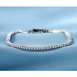 Gemsme 2.0MM Tennis Bracelet for Women and Men，18K White Gold Plated Round 2mm Cubic Zirconia Classic Tennis Bracelet
