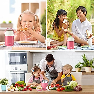 FEWOO Food Jar, 20oz Insulated Lunch Soup Container for Hot Cold Food for Kids Adults, Leak Proof Vacuum Stainless Steel Lunch Box with Folding Spoon for School Travel Outdoors (Pink)