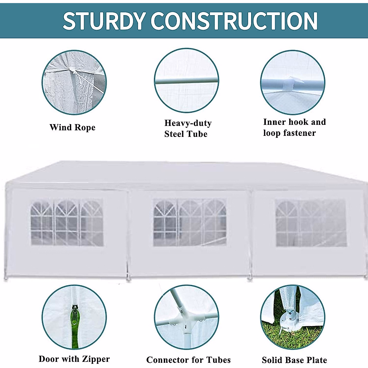 U-Kiss 10x30ft Canopy Party Wedding Patio Event Tent, Garden Outdoor Gazebo BBQ Shelter with 8 Removable Sides, Waterproof Foldable, Upgrade Thicken Steel Tube (10' x 30' with 5 sidewalls)