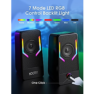 NOOTRY Computer Speakers, Gaming Desktop Speakers with 7Color Backlit, 10W USB Powered Volume Control Speakers, 2.0CH Stereo Laptop Speaker, Bluetooth&USB Audio for PC, Monitor, Mac, Tablet, Phone