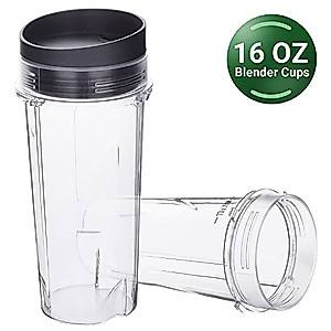 Replacement Blender Cup with Lids 16oz (2 Pack) For Nutri Ninja Pro BL660 BL663CO BL740 BL770 BL770W BL771 BL773CO BL780 BL780CO Ninja Professional 1200W 1100W 1500 Watts Blender Cups Parts
