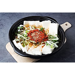 GREATUS Korean Dojagi J Pot/Korean Stone Pot with lid, Stone Bowl for Kimchi Budae Sundubu Stew(Small)