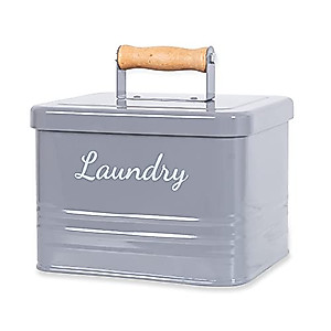 Candco Laundry Dryer Sheets Holder with Lid, Farmhouse Metal Laundry Room Organization, Fabric Softener Dispenser for Laundry Room Decor, Space Saving and Storage (Grey)
