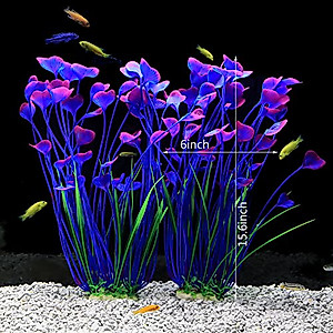 KHGYY Plastic Plants for Aquarium,Tall Artificial Plants for Fish Tank Decor 15.6 Inch (2 Pcs) (Purple)