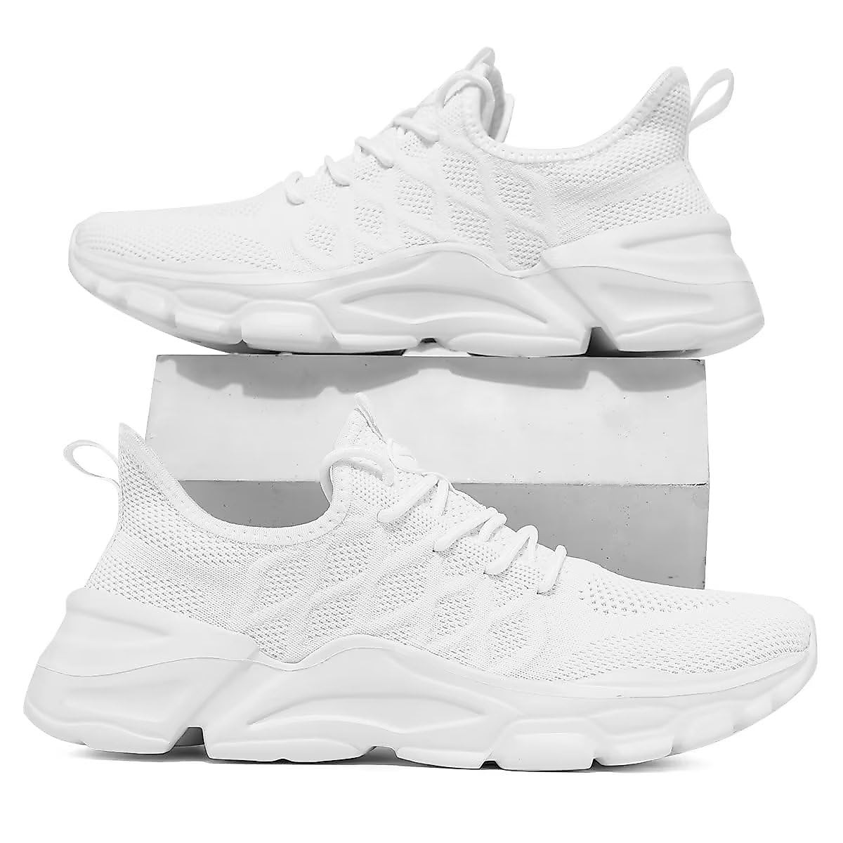 Mens Walking Shoes Lightweight Comfort Running Casual Mesh Sneakers Work Gym Non Slip Tennis Cross Trainers White