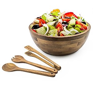 Pak Wooden Salad Bowl Set, Salad Bowl, Large Salad Bowls, Large Wooden Bowls, Salad Mixing Bowl, Wood Serving Bowl, Wood Salad Bowl Set, Salad Bowls Large, Wooden Salad Bowl Sets with Serving Utensils
