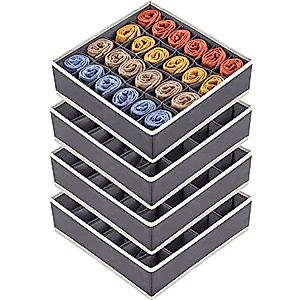 4 Pack Sock Underwear Organizer Drawer Dividers, 88 Cell Foldable Fabric Dresser Closet Organizers Bins, Bedroom Cabinet Organization and Storage Box for Socks, Underwear, Panty, Ornament, Ties