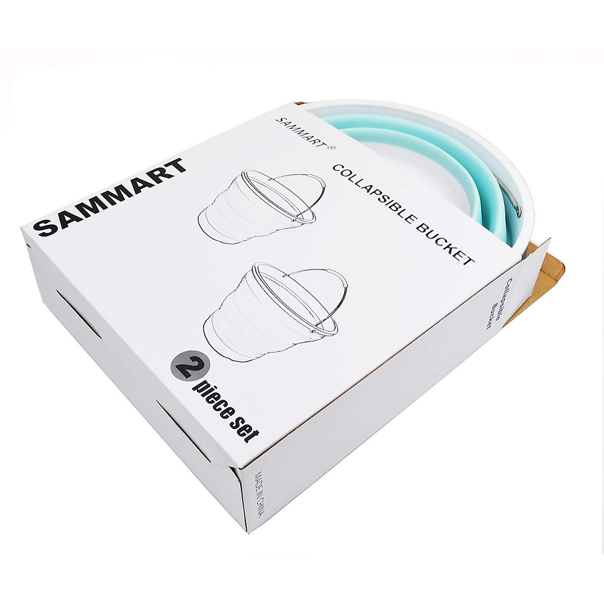 SAMMART 10L (2.64 Gallon) Collapsible Plastic Bucket - Foldable Round Tub - Portable Fishing Water Pail - Space Saving Outdoor Waterpot, 2 Pieces Box Pack