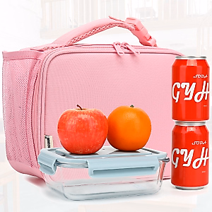 GYEUKHAM Insulated Lunch Box for School, Thermal Reusable Durable Freezable Lunch Bags for Kids Boys Girls Men Women - Small Soft Cooler Portable Lunch Tote Kit for Work Picnic Travel,Pink