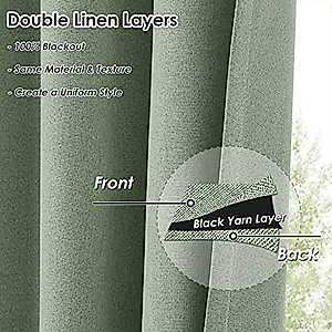 Melodieux Linen Green Blackout Curtains 84 Inches Long for Bedroom, Living Room Darkening Thermal Insulated Farmhouse Burlap Grommet Drapes, 42 x 84 Inch, 2 Panels