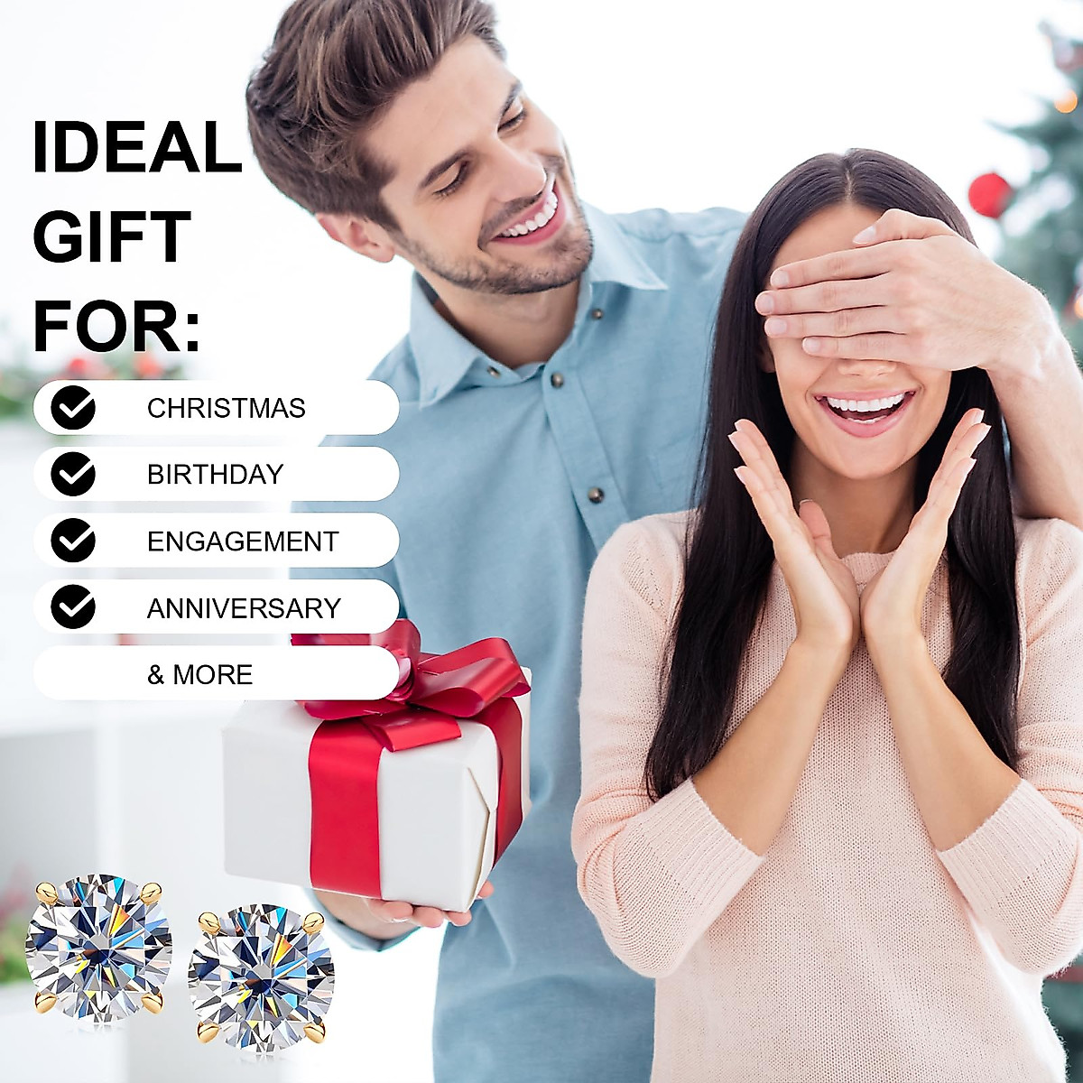 RAPRGOLD Moissanite Stud Earrings Lab Created 10K Real Yellow Gold Earrings Jewelry Gifts for Women Men, Solitaire Round Cut Moissanite Studs for Men Solid Gold in Secure Screw Back 1.60cttw 6mm