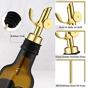 6 Pcs Weighted Stainless Steel Liquor Bottle Pourers Auto Flip Olive Oil Dispenser Spout Balsamic Alcohol Pourer Spouts (Gold)
