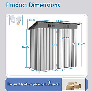 Large Metal Outdoor Storage Shed, Backyard Storage Room 5 'x 3 Feet, Galvanized Metal Storage Shed for Outdoor Garden Shed Storage Shed Large、 Lawn, Terrace, White