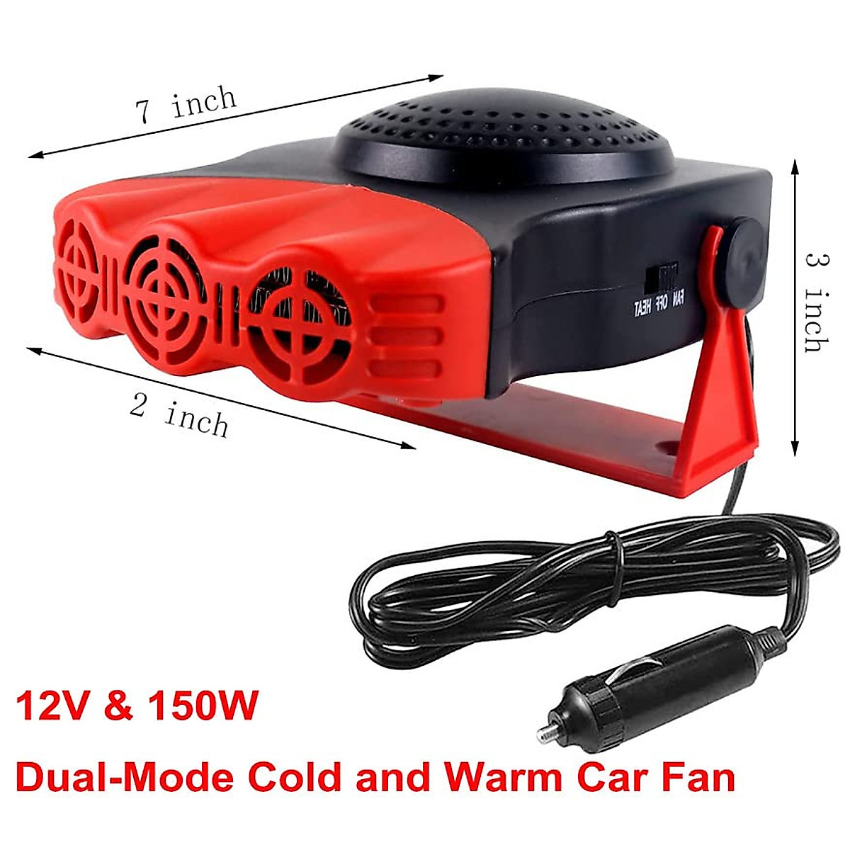 Car Heater That Plugs Cigarette Lighter, 12V 150W Rotatable Portable Car Heater Defroster Fans,2 in 1 Heating & Cooling Fast Heating Defrost Defogger for Car, SUV, Jeeps, Trucks - Red AE