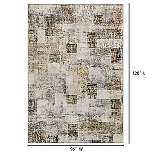 Area Rug Living Room Rugs 8x10 Washable: Soft Modern Abstract Fluffy Rug with Non-Slip Backing, Indoor Plush Throw Rug Large Accent Carpet for Bedroom Dining Room Nursery - Beige/Gray