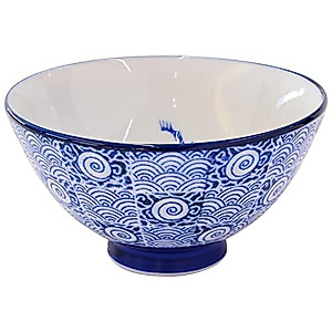 Mino Ware Rice Bowl Set, 4.8 inch, Dragon Design, Indigo Blue, Japanese Ceramic Bowls, 6.8 oz, Set of 2